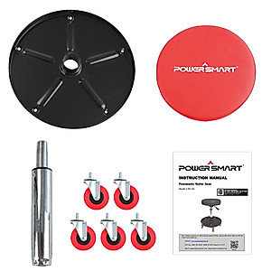 PowerSmart Rolling Mechanics Seat, 300 LBS Capacity Heavy-Duty Pneumatic Adjustable Garage Stool with Tool Tray Storage