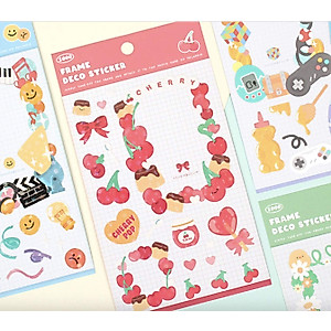 Cute Essential Kawaii Aesthetic Stationery Sticker Pack - 8 Sheets (258+ Stickers) - for Planners, journals, scrapbooks, Gifts, Kpop photocards, polocos, Frame, Removable, Confetti, Flowers, Bubble