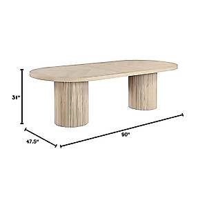 Meridian Furniture 725Oak-T Belinda Collection Mid-Century Modern Solid Wood White Oak Veneer Dining Table, Oval Design, Fluted Bases, 2 Leaves Included, 90"/106.5"/123" W x 47.5" D x 31" H, White