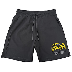 Men's Faith Is Confidence F272 Military Green Athletic Nylon Running Workout Shorts 2X-Large