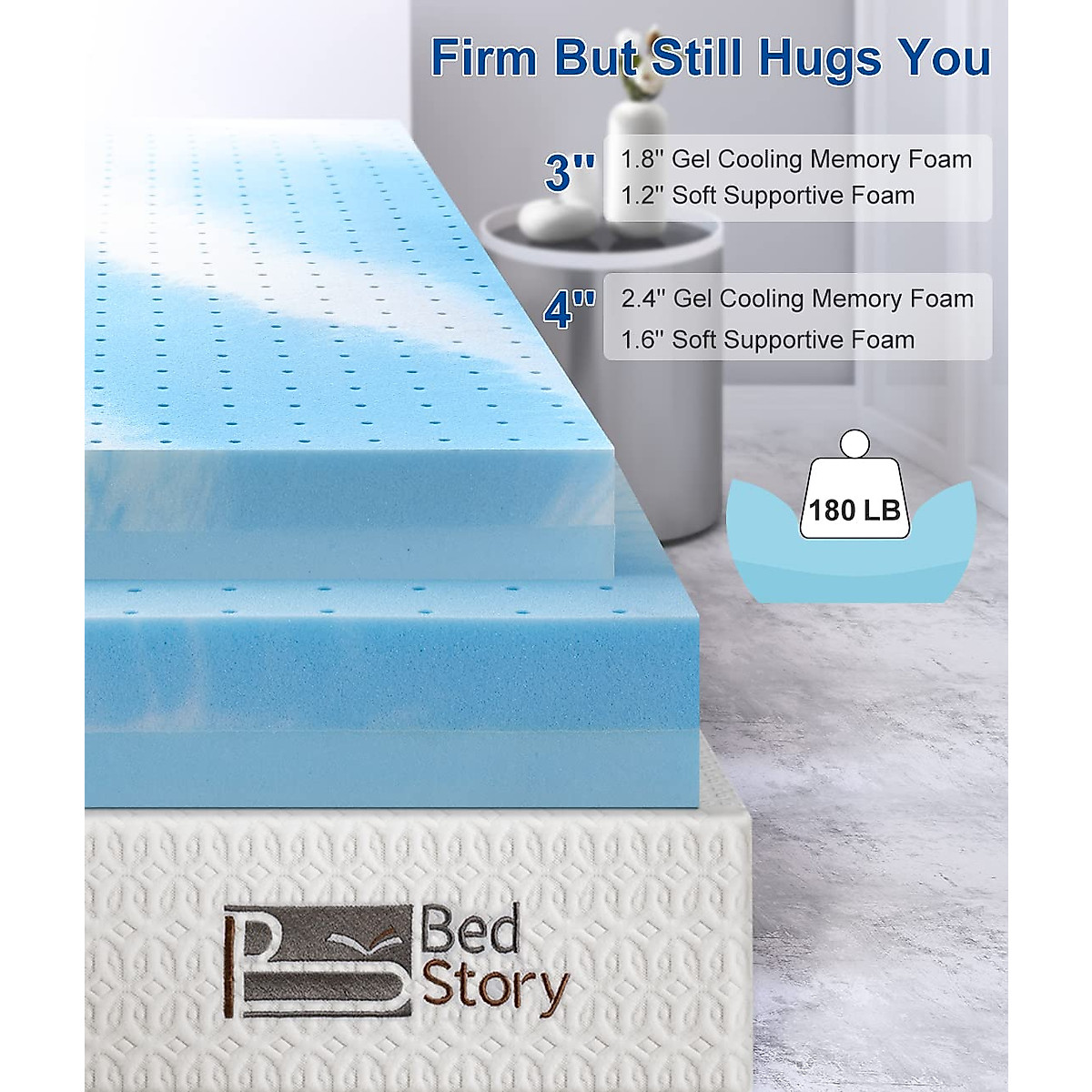 BedStory Mattress Topper Twin, 3 inch Memory Foam Mattress Topper, 1.8" Memory Foam Topper Plus 1.2" Firm Foam Mattress Topper, Cooling Bed Topper RV Mattress Pad for Back Pain Relief, CertiPUR-US