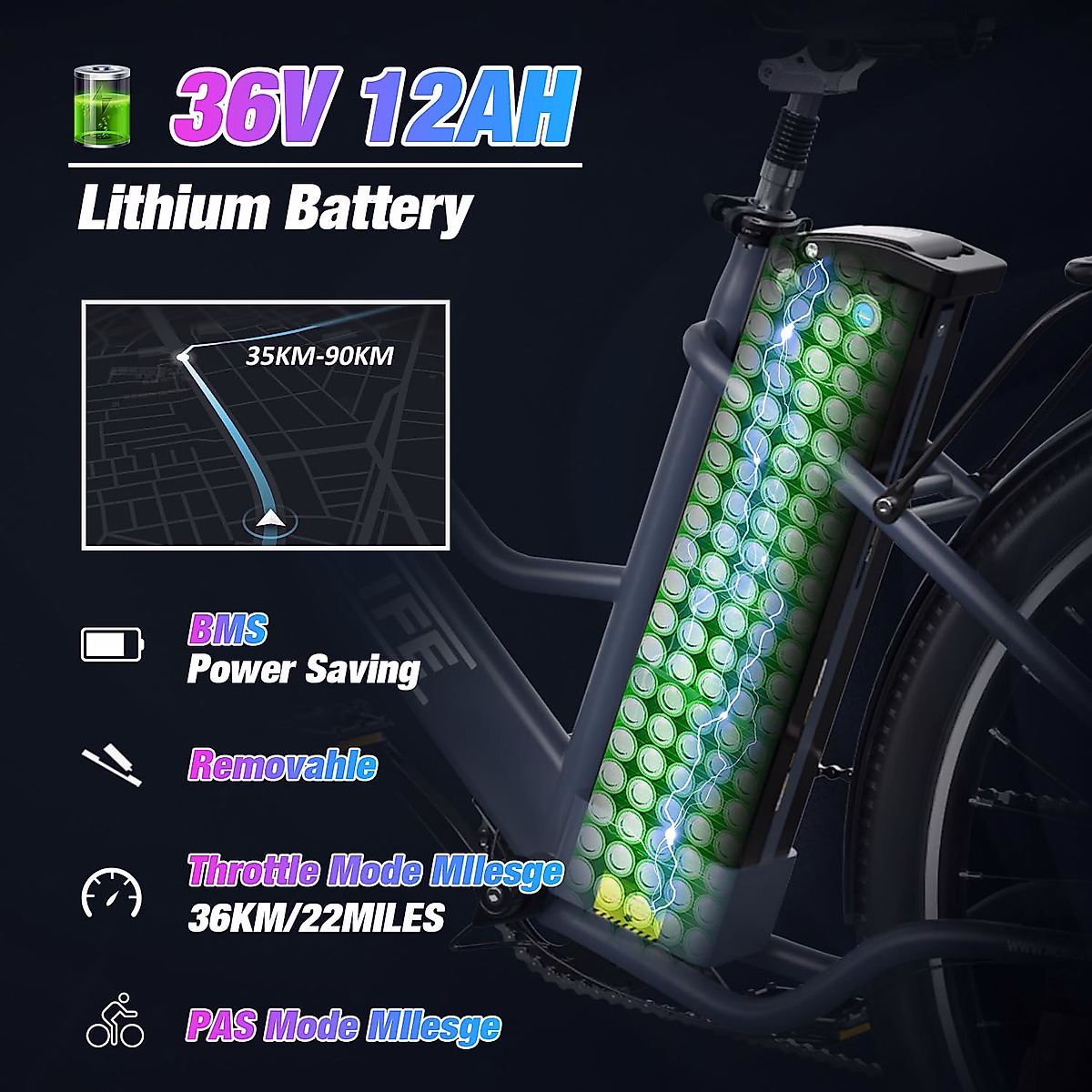 RCB Electric Bike, 500W Electric Bike for Adults, 26" Ebike Adult Electric Bicycles, 55Miles 20MPH Commuting Electric Mountain Bike, 36V 472Wh Battery, 7-Speed, 26" Tires and Front Fork Suspension