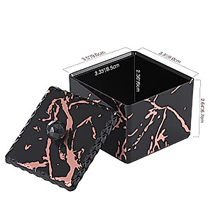 Lewondr Cotton Swab Dispenser with Lid, Marble Q-tip Storage Box Cotton buds Holder Bathroom Vanity Countertop Organizer Canister Jar for Cotton Swabs/Balls, Makeup Sponges, Bath Salts-Black Rose Gold