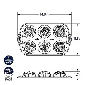 Nordic Ware Wreathlettes Cakelette, 4-Cup, Silver