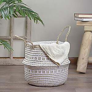 Northlight 17" Beige and White Large Seagrass Belly Basket with Handles