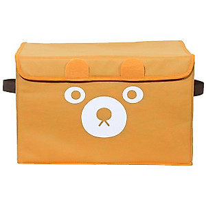 Bear Toy Storage Box Large Size for Boys & Girls - "16x12x10" Toy Chest Organizer for Kids - | Collapsible | Handles | Flip-Top Lids | - Fabric Foldable Bin for Playroom - Nursery Room Organization