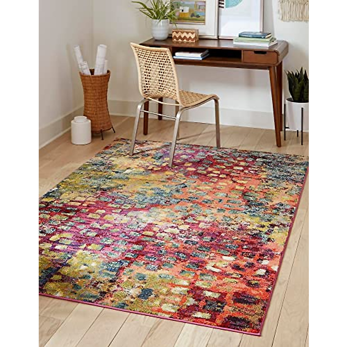 Unique Loom Jardin Collection Colorful, Vibrant, Abstract, Modern Area Rug, 3 ft 3 in x 5 ft 3 in, Multi/Blue