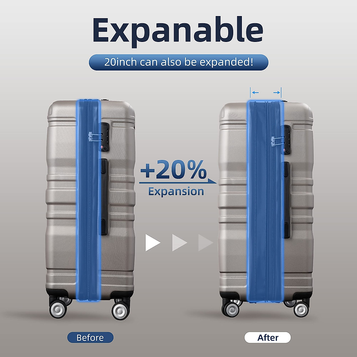 Merax Expandable ABS Hardshell Luggage Suitcase with Spinner Wheels Suit Case Lightweight, Gray, 3-Piece Set (20/24/28)