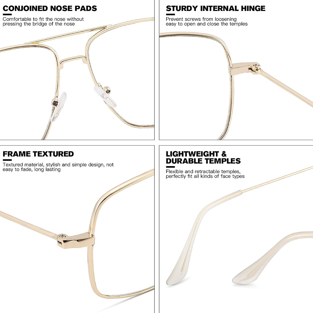 COASION Classic Non-prescription Clear Lens Eyeglasses Metal Frame Eyewear for Women Men (Gold)