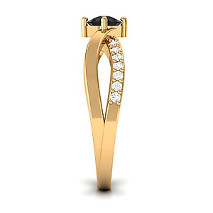 Rosec Jewels Certified Black and White Diamond Promise Ring, AAA Quality, Natural Diamond Pinky Ring for Women - Ready To Gift, 14K Yellow Gold, Size:US 7.00