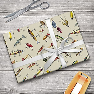 GRAPHICS & MORE Antique Fishing Fish Lures Gift Wrap Wrapping Paper Rolls