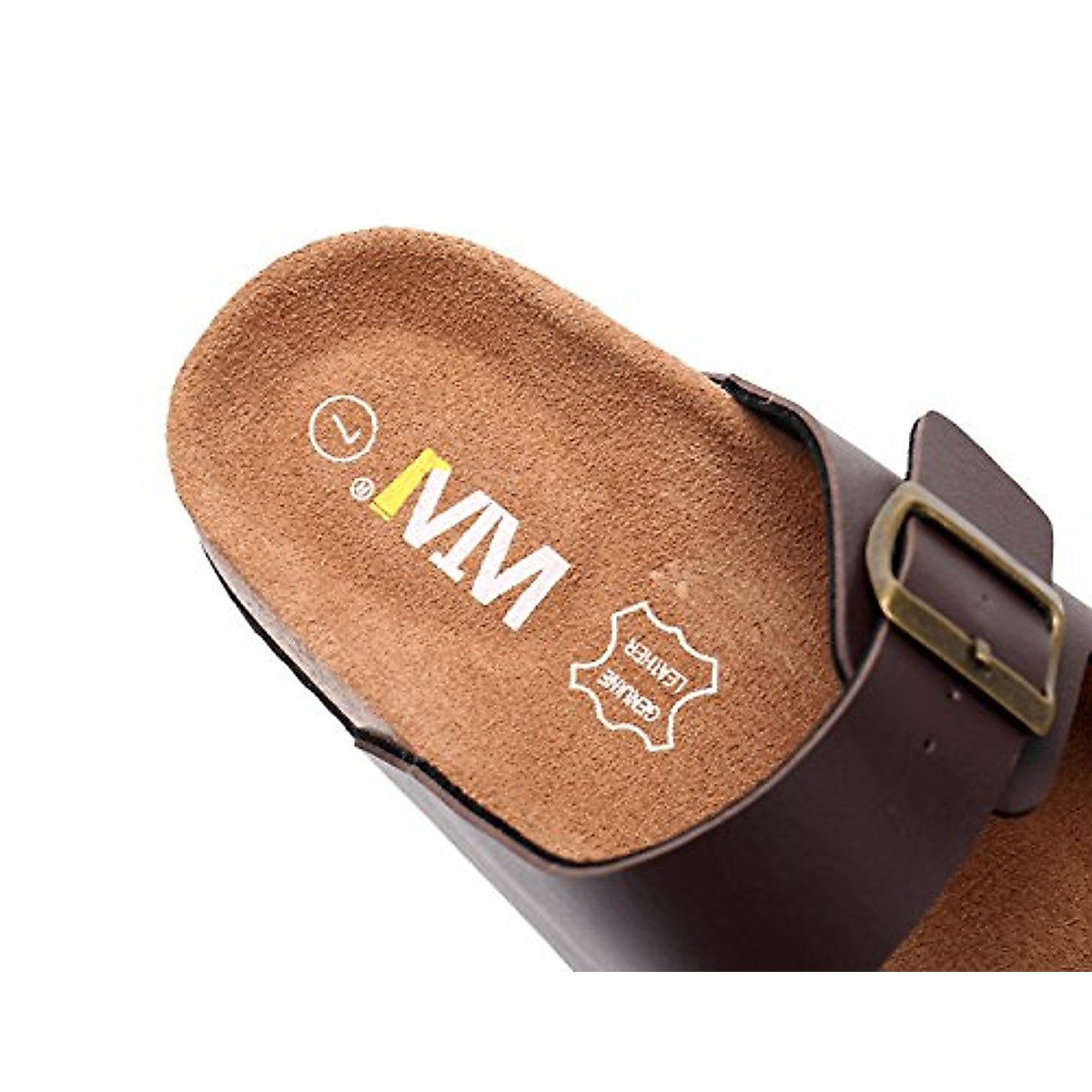 WTW Slip on Flat Cork Sandals for Men with Adjustable Strap Buckle Open Toe Slippers Suede Sole (US 7, Brown)