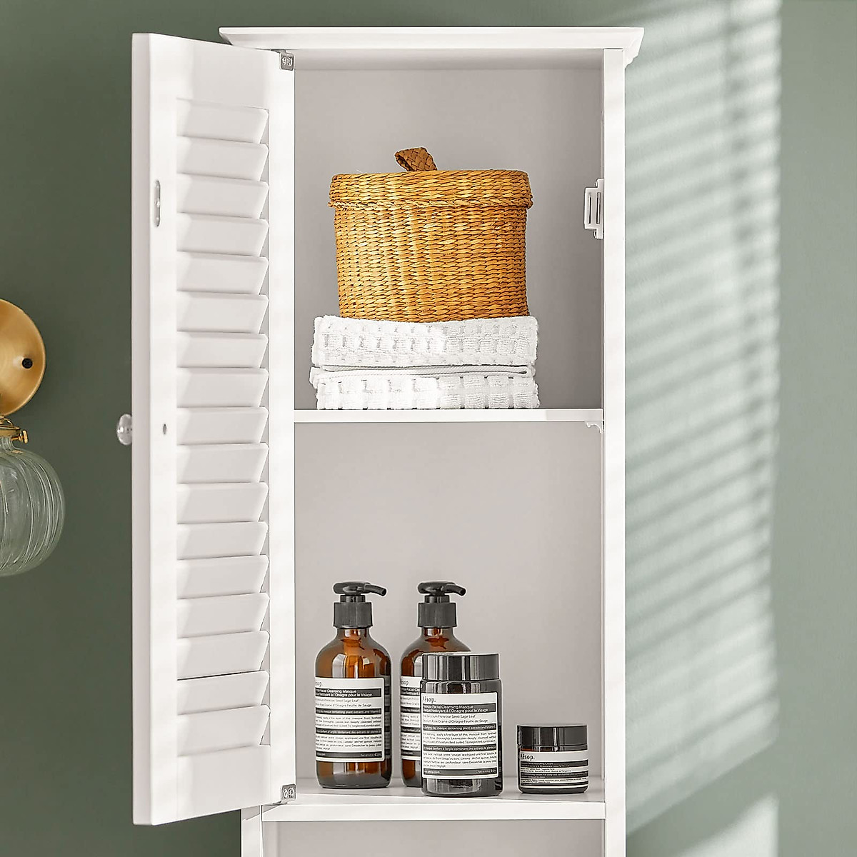 Haotian Tall Bathroom Storage Cabinet Freestanding Cabinet Slim Cabinet with Shelves and Drawers, White FRG236-W