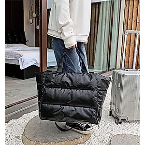 Puffer Tote Bag of Women,Large Designer Handbags, Winter Soft Puffer Shoulder Bag Ladies Yoga Fitness Bag Travel Bag(Black)