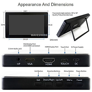 [Latest Version] Waveshare 7inch Capacitive Touch Screen LCD Monitor for Raspberry Pi 5 RPi 400 4 3 Model B Compatible with All Versions of Raspberry Pi Windows with HDMI/VGA Port with Case