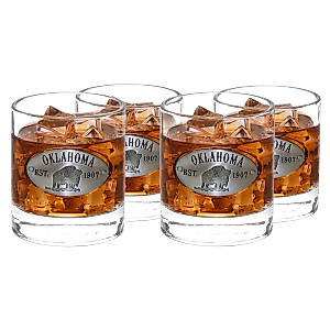 Americaware Oklahoma Etched Medallion Whiskey Glass, Set of 4