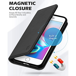 SHIELDON Genuine Leather iPhone 8 Plus Wallet Case Book Flip Cover and [Credit Card Slot] Magnetic Closure Compatible with iPhone 8 Plus / 7 Plus - Black
