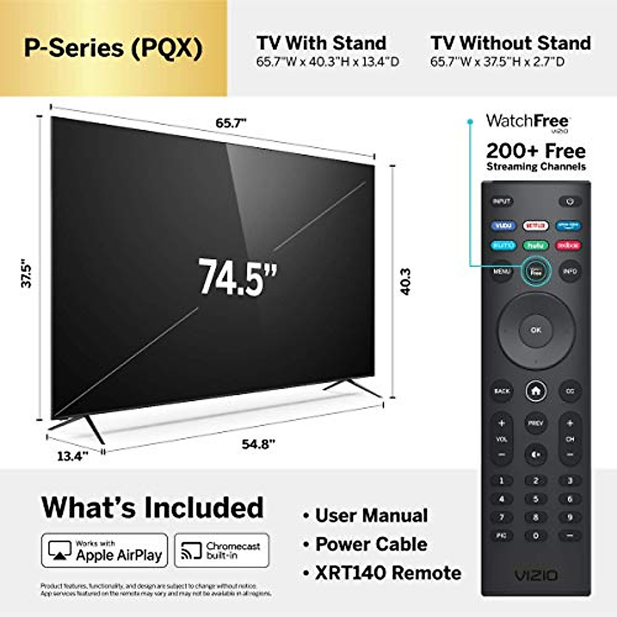 VIZIO 75 inch 4K Smart TV, P-Series Quantum X UHD LED HDR Television with Apple AirPlay and Chromecast Built-in