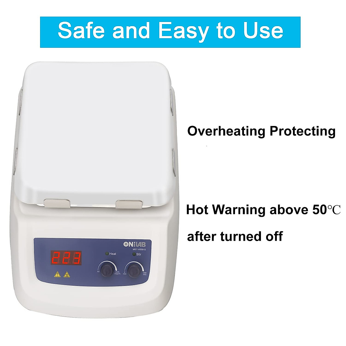 ONiLAB 8050122211 550C Magnetic Hotplate Stirrer Max Heating Temperature to 550℃ Speed 1500rpm, White, Glass Ceramic