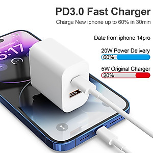 20W Dual Port Fast Charger Block 2-Pack with 6FT & 10FT MFi-Certified Cables, PD/QC3.0 Quick Charge Adapter for iPhone 14/13/12/11 Pro Max/XS/XR/X, iPad, AirPods Pro - Overheat & Surge Protection