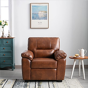 Morden Fort Faux Leather Accent Chair, Mid-Century Modern luxury and Comfy Furniture Sleeper Couches for Living Room, Apartment, Office, Reading Room, Bedroom