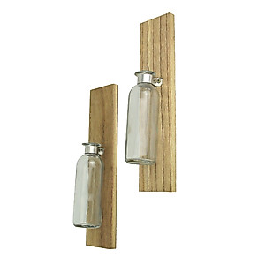 Set of 2 Primitive Farmhouse Wall Mounted Bud Vase Flower Sconces, Brown, One Size
