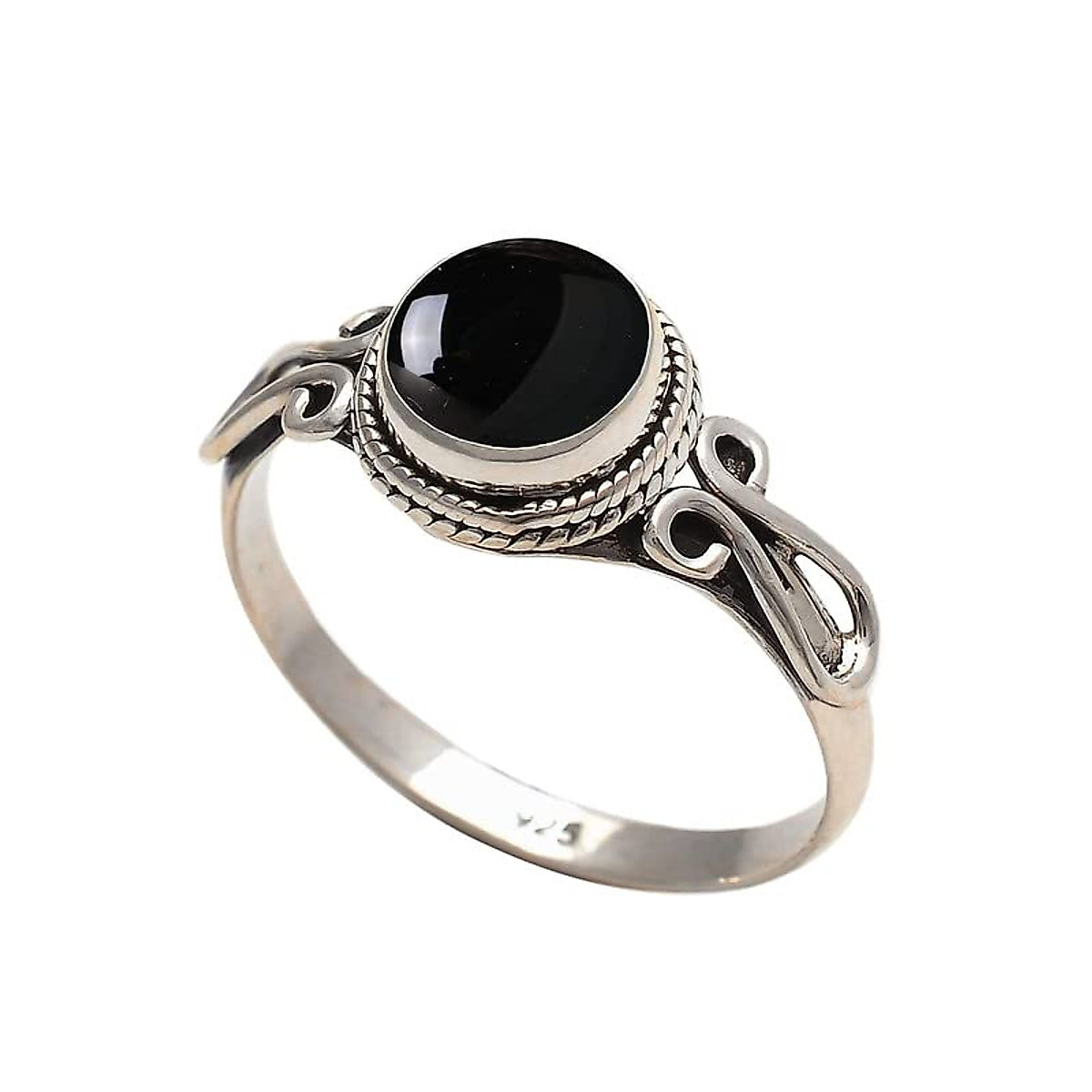 Black Onyx Stone Ring, Handmade 925 Sterling Silver Rings for Women Girls, Natural Gemstone Ring US size 9 Solitaire Ring, Round Stone Ring, Minimalist Birthstone Gift Jewelry for her