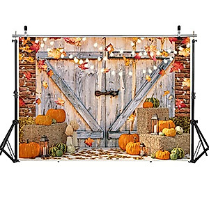 LYCGS 7X5FT Fall Thanksgiving Backdrop Autumn Pumpkin Harvest Barn Background Hay Maple Leaves Baby Shower Banner Supplies Photo Booth Prop X-53