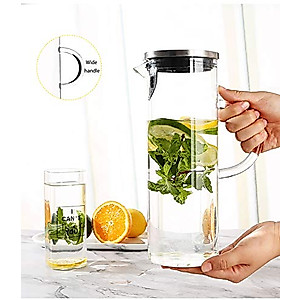 Cedilis 50 OZ Glass Pitcher with Stainless Lid and Handle, Glass Water Carafe Beverage Bottles Iced Tea Pitcher for Hot Cold Water, Ice Lemon Tea and Juice