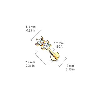 Pierced Owl 16GA Twin CZ Crystal Star Top Monroe Labret Cartilage Ear Stud (Silver Tone/Aqua)