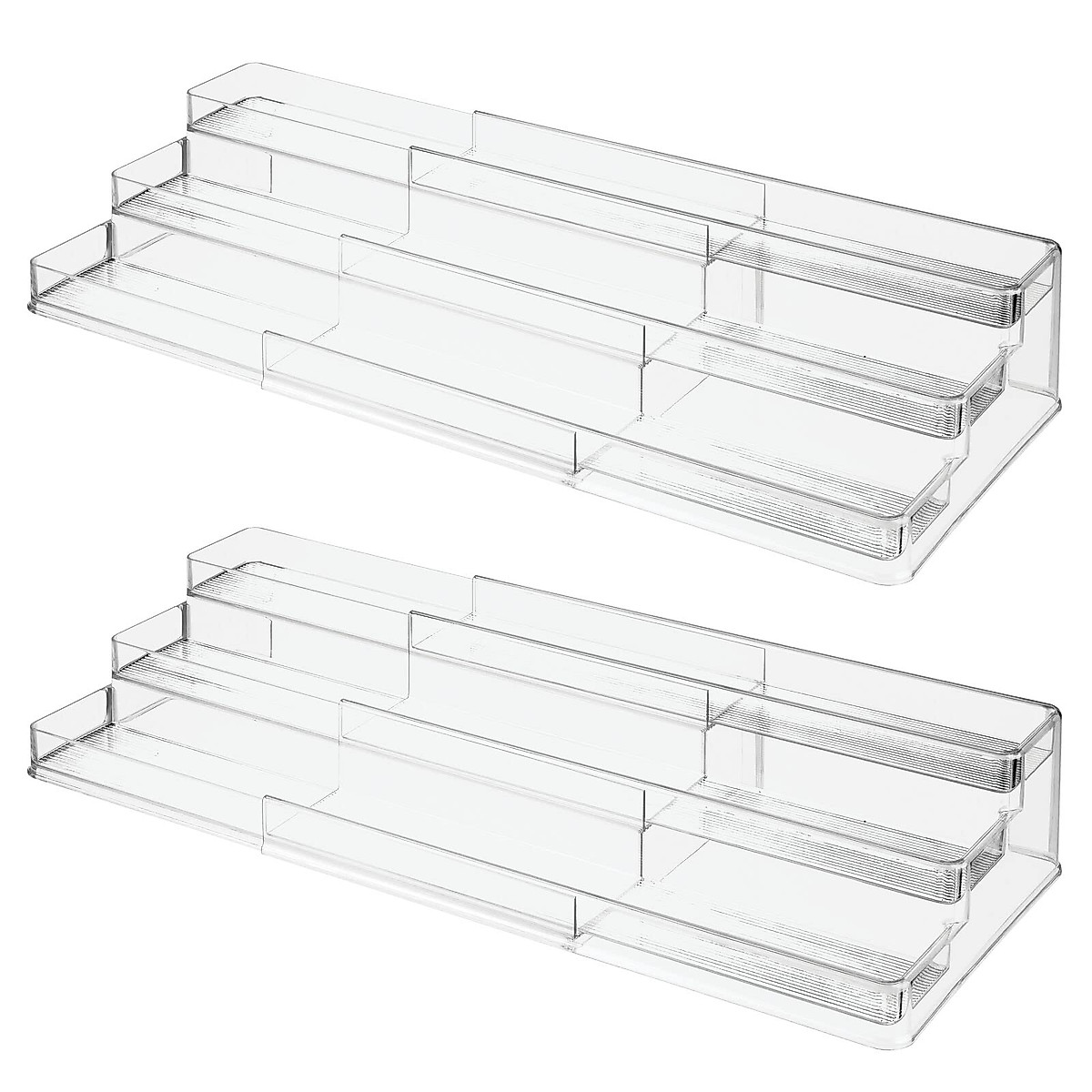 mDesign Plastic Shelf Adjustable & Expandable Spice Rack Organizer with 3 Tiers of Storage for Kitchen, Cabinet, Pantry Organization - Holds Spice Bottles, Seasonings - Ligne Collection, 2 Pack, Clear