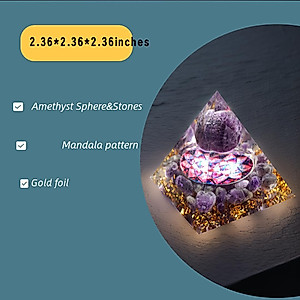 Handmade Amethyst Orgonite Pyramid 60mm with Amethyst Natural Crystal Stone Orgone Energy Pyramide