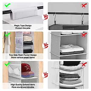 PetsHome 4-Shelf Hanging Closet Organizer, Space Saver, Closet Hanging Storage Shelves with Mesh Pockets & Magic Tap for Storage, Foldable-Grey