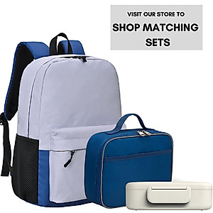 Teen Girls, Boys Backpack, Aesthetic Big Kids' Bookbags for School with Padded Laptop Compartment, Navy, Color block, Gray, Light Blue