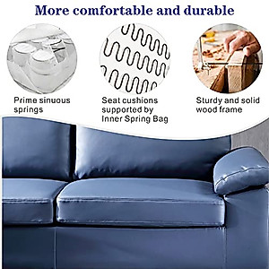 ovios 100" L-Shaped Sectional Sofa with Reversible Chaise, Luxury Deep Seat Couch with Convertible Chaise, Minimalism Cloud Sofas Couches for Living Room, Faux Leather, Blue