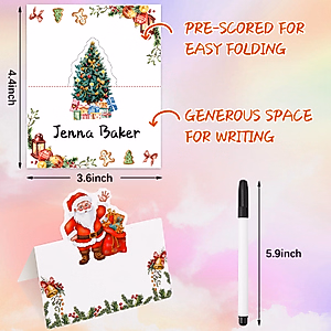 Tenceur 100 Pcs Christmas Place Cards for Table Setting Blank Christmas Table Name Place Cards Holders with 2 Pens Tented Rustic Folded Dinner Name Tags for Xmas Brunch Birthday Holiday Party 10 Style