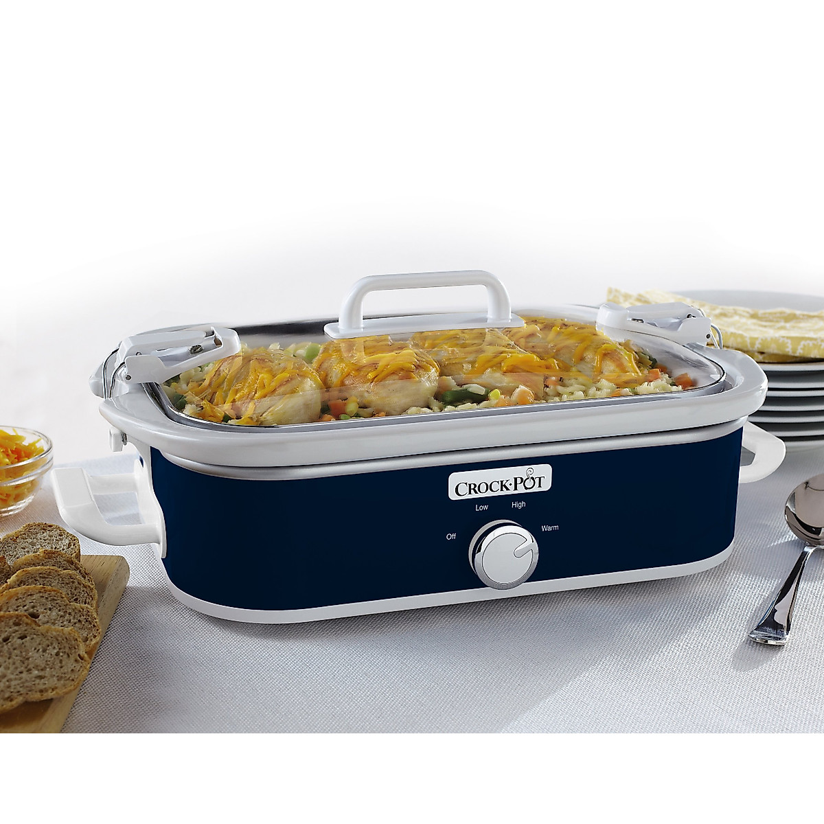 Crock-Pot Small 3.5 Quart Manual Casserole Slow Cooker and Food Warmer, Navy Blue (SCCPCCM350-BL)