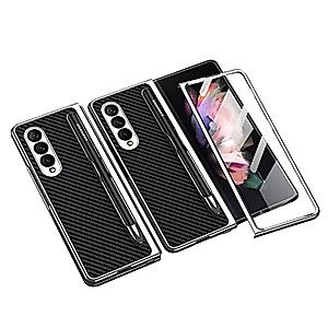 SHIEID Samsung Z Fold 3 Case with S Pen Holder, Galaxy Fold 3 Case Exculsive Custom Pen Slot Slide Phone Case Compatible with Samsung Galaxy Z Fold 3 5G, Carbon Fiber Pattern