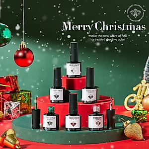 modelones Christmas Nail Polish Set 6 Colors, Winter Sparkle Dark Green Red Glitter Silver Champagne Rose Gold Shades Nail Polish Kit Fall Manicure DIY Nail Art Salon Home Gift For Women