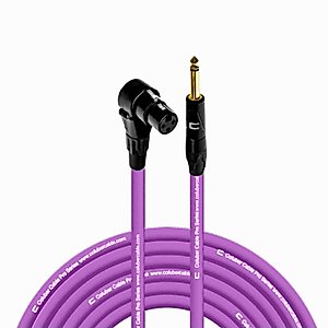 COLUBER CABLE Right Angle XLR Female to 1/4" TS Male - 50 Feet - Purple - Pro 3-Pin Microphone Connector for Powered Speakers, Audio Interface or Mixer for Live Performance & Recording