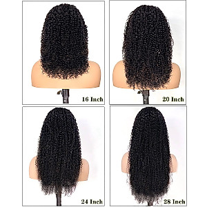 Kun Gang 180% Density Kinky 4C Curly Edges Wig Hairline 13X4 Lace Front Wigs HD Transparent Lace Frontal Wigs Human Hair with Curly Baby Glueless Frontal Wig Natural Pre Plucked (16inch, black)