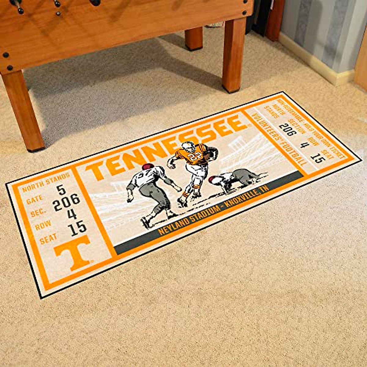 FANMATS 23156 Tennessee Volunteers Ticket Design Runner Rug - 30in. x 72in. | Sports Fan Area Rug, Home Decor Rug and Tailgating Mat
