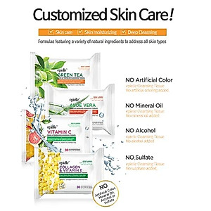 Epielle New Witch Hazel 30ct Makeup Cleansing Wipes Deep Cleans Pores & Refresh Skin with Calming Formula (6 packs)