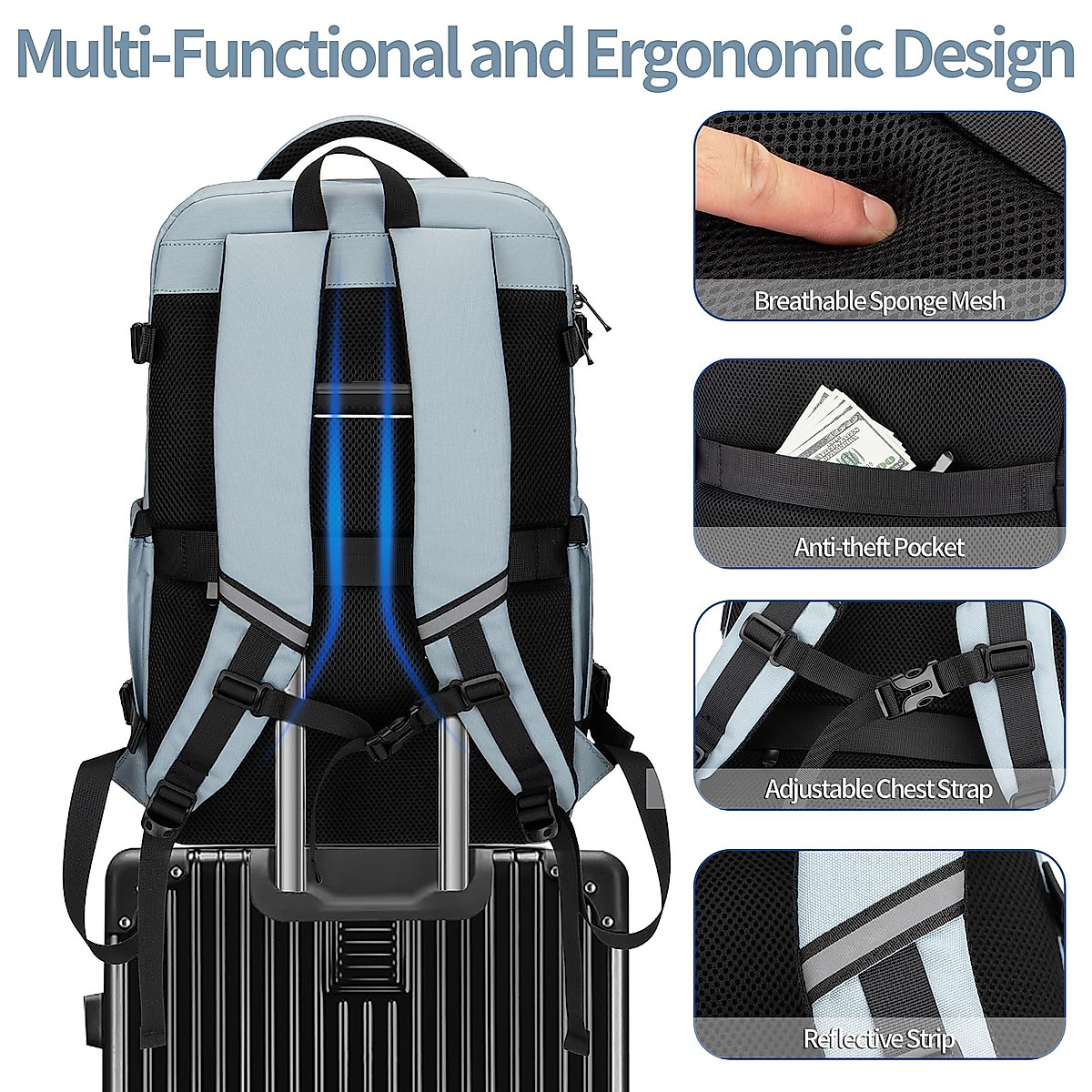 RDTGO Carry on Backpack, 40L Flight Approved Travel Backpack for Men & Women, Expandable luggage Backpack with 4 Packing Cubes, 17 inch Laptop Backpack,Water-Resistant Business Daypack Weekender Bag