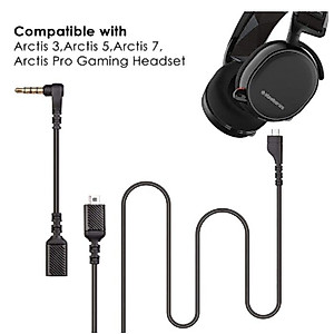 EARLA TEC Replacement Audio Cable Cord, Compatible for SteelSeries Arctis 3 /Arctis 5/ Arctis 7 /Arctis Pro Gaming Headphones with Male to 3.5mm Female Cable Adapter (with 3.5mm converter, Black)