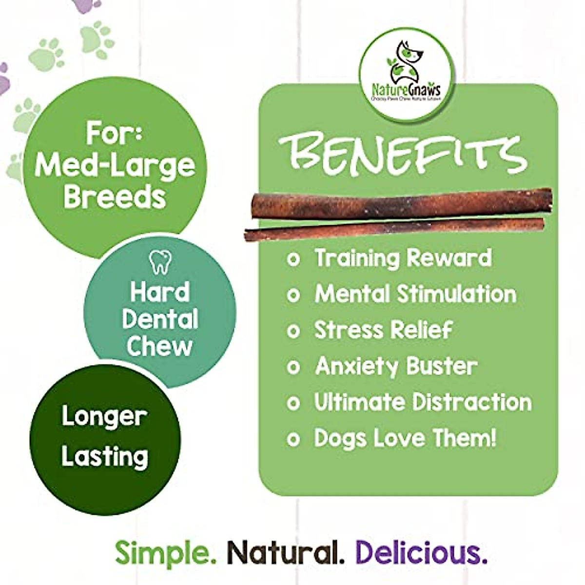 Nature Gnaws Bully Sticks for Dogs - Premium Natural Beef Dental Bones - Long Lasting Dog Chew Treats for Aggressive Chewers - Rawhide Free - Mixed Thickness 8 Ounce (Pack of 1)