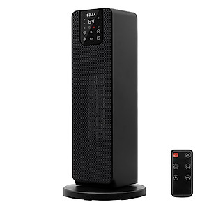 DELLA Electric Space Heater, 18.3" 1500W PTC Fast & Quiet Ceramic Portable Tower Heaters w/Remote Control, Thermostat & Timer, 3 Modes, Eco, LED, Safety Office/Home Oscillating Heater Fan, Black
