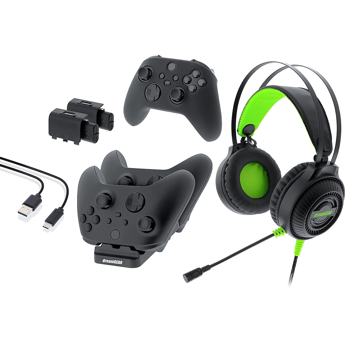 Gamers Kit for Xbox Series XS: Gaming Headset with 50mm Drivers, (2) Rechargeable Batteries, Controller Charger for Xbox Series XS,USB-C Cable, Controller Cover, Joystick Caps, (4) Battery Covers