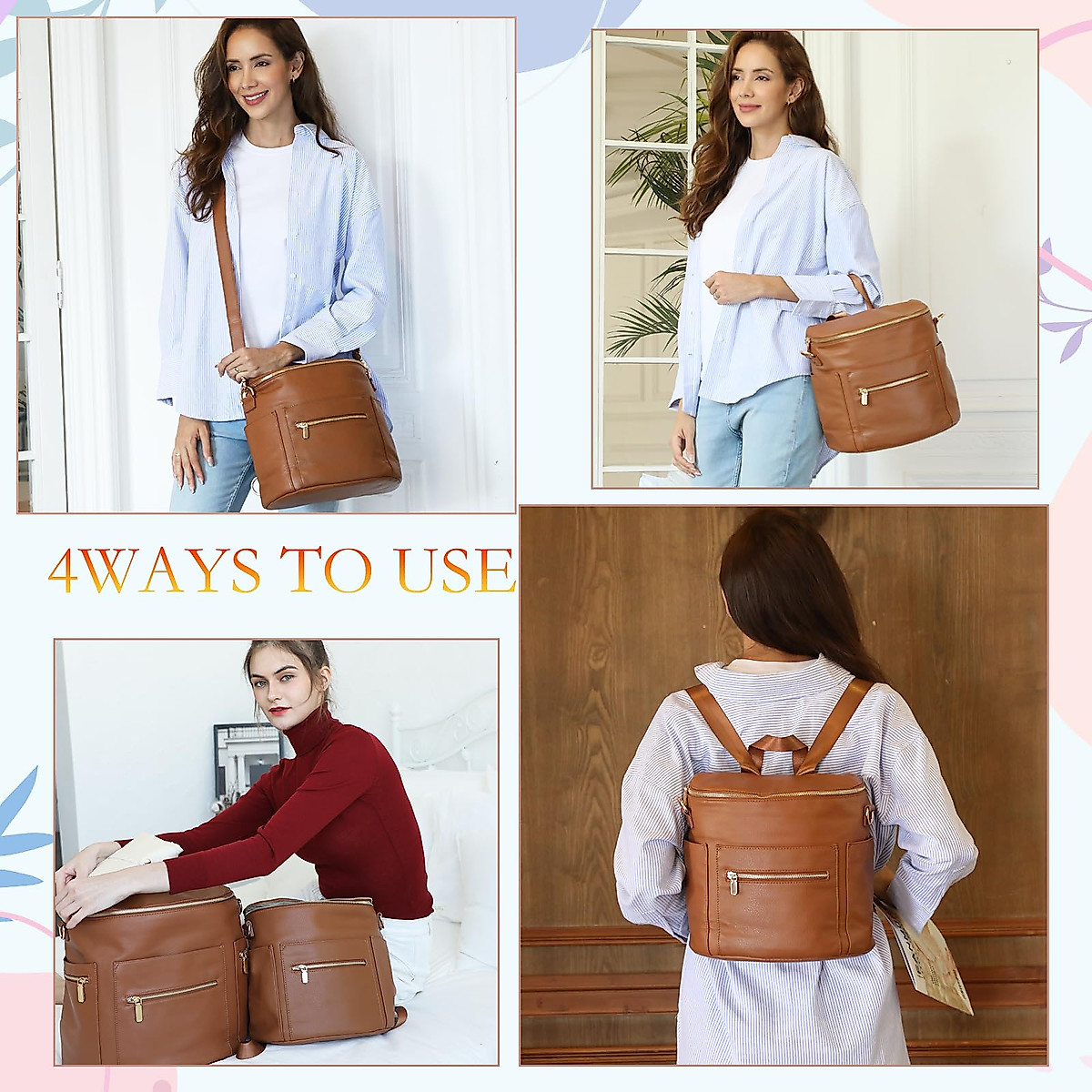 miss fong Leather Diaper Bag Backpack, Backpack Diaper Bag with Changing Pad(Regular + Mini)