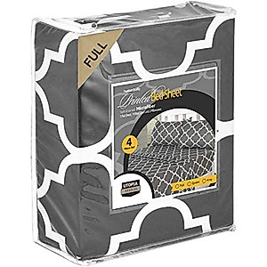 Utopia Bedding Full Sheet Set, Soft Microfiber 4 Piece Bed Sheets with 15" Deep Pocket - Easy Care Brushed Microfiber (Quatrefoil - Grey)